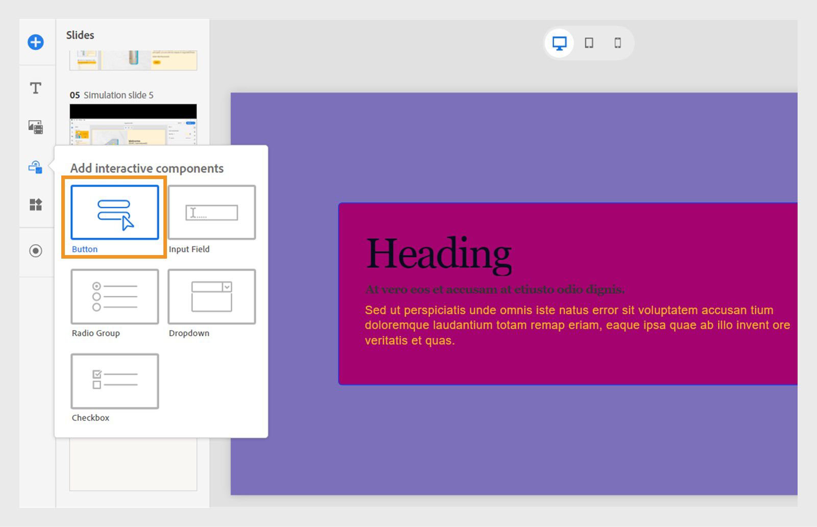 Adding A Button Component To An Adobe Captivate Project